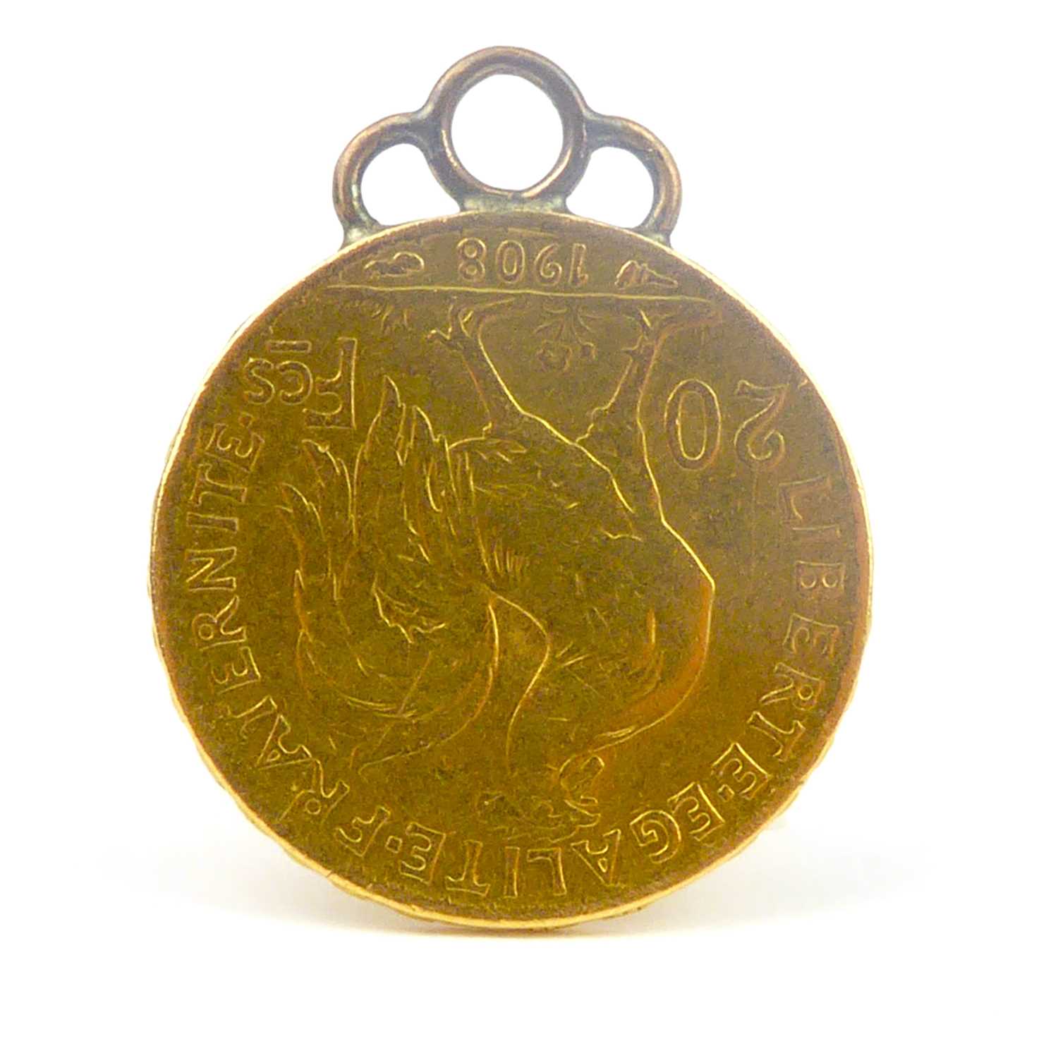 Lot 768 - A French 1908 gold twenty franc coin with