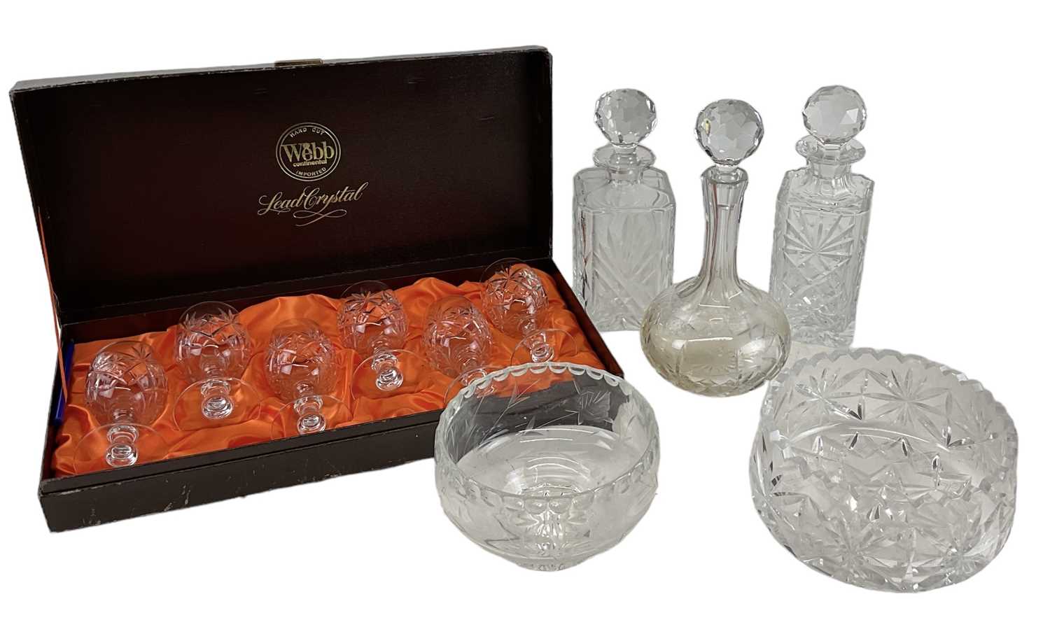 Lot 539 - WEBB CRYSTAL; a cased set of six crystal