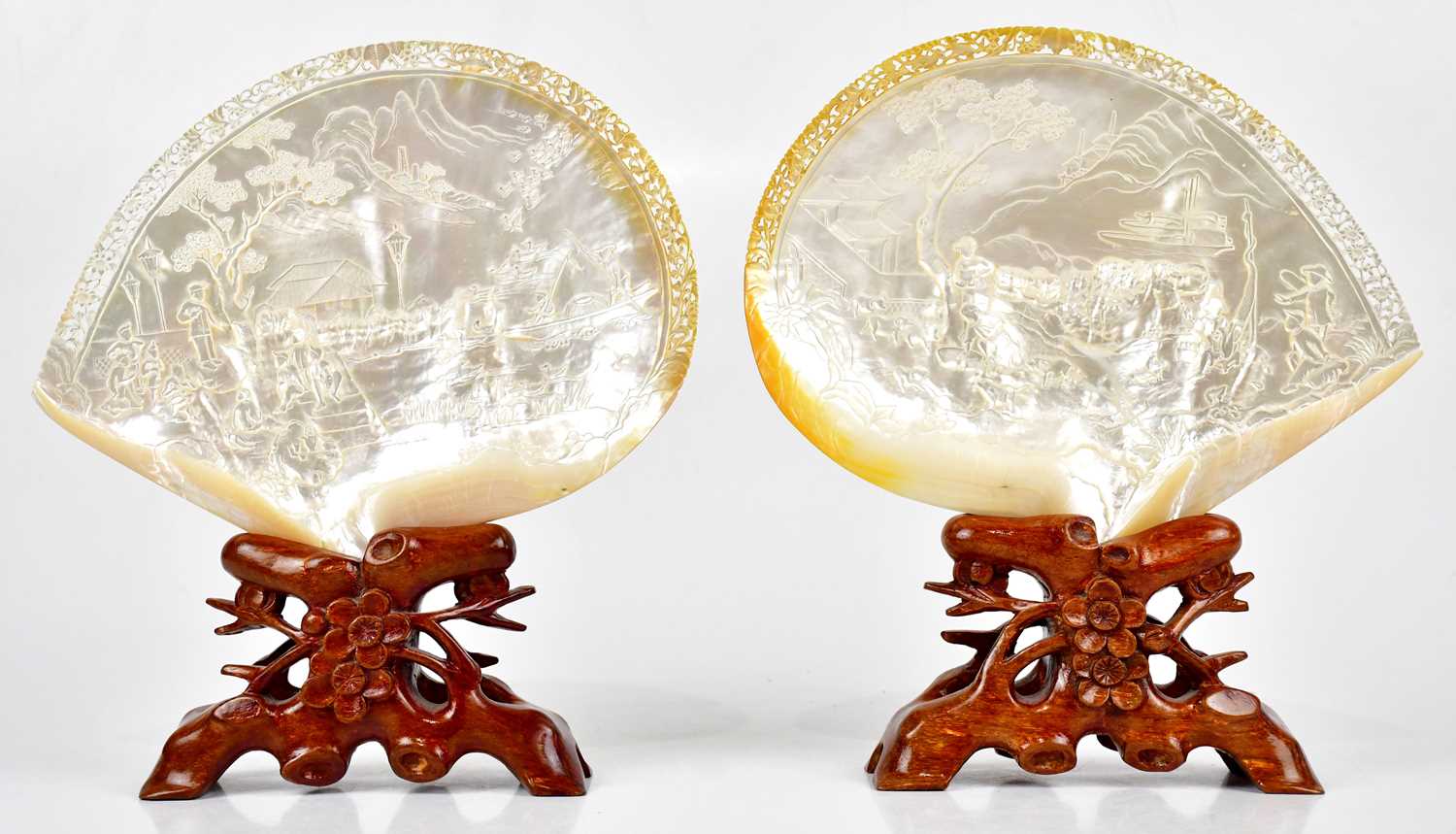 Lot 1166 - A pair of Chinese mother of pearl shells