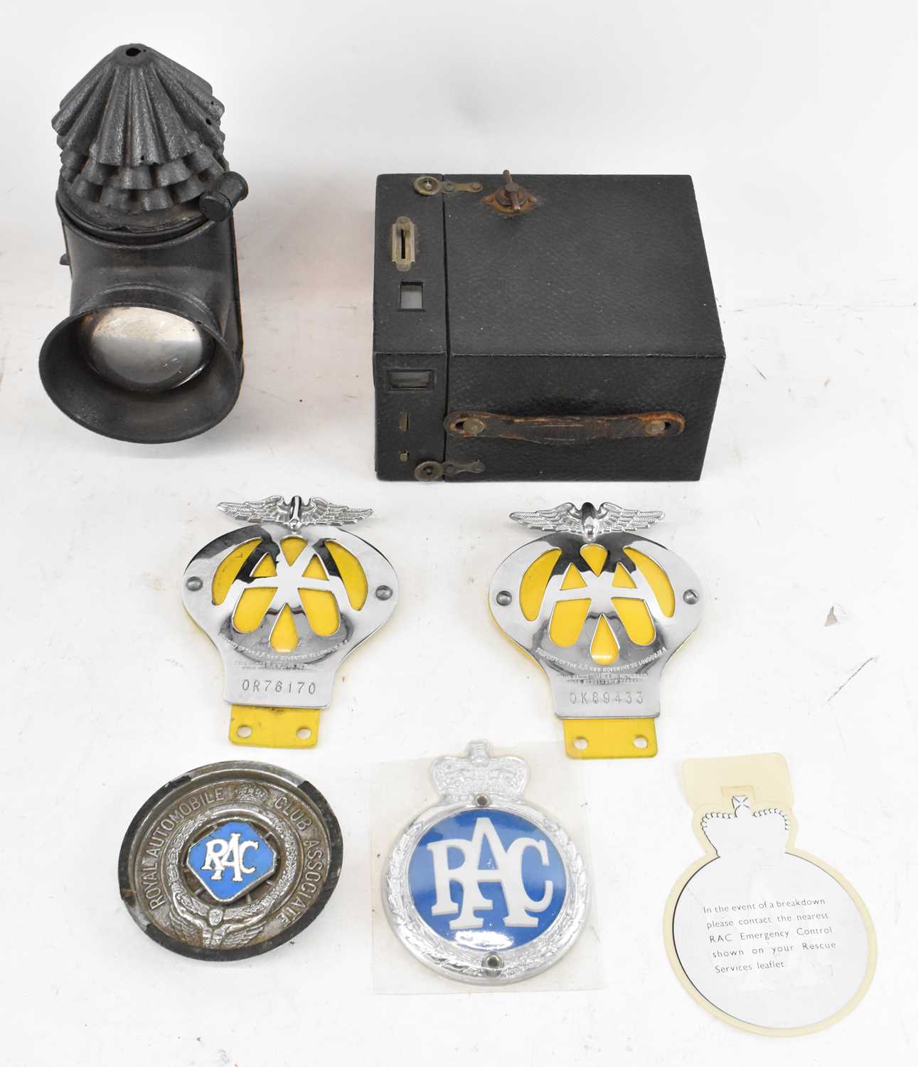 Lot 355 - Two vintage AA badges, an RAC badge, a