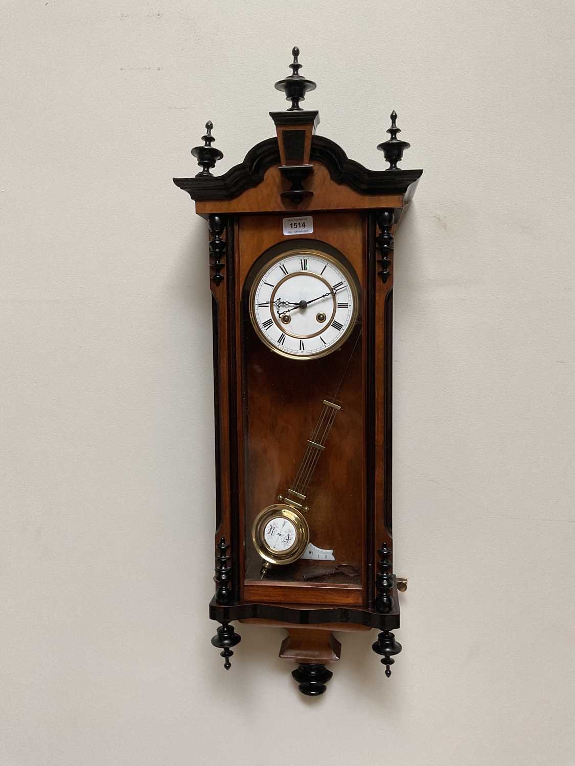Lot 343 - A 19th century Vienna style wall clock, the