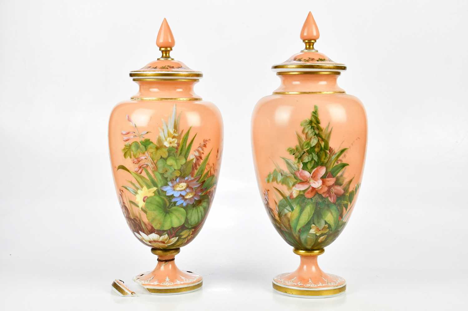 Lot 2634 - A pair of Victorian painted opaque glass