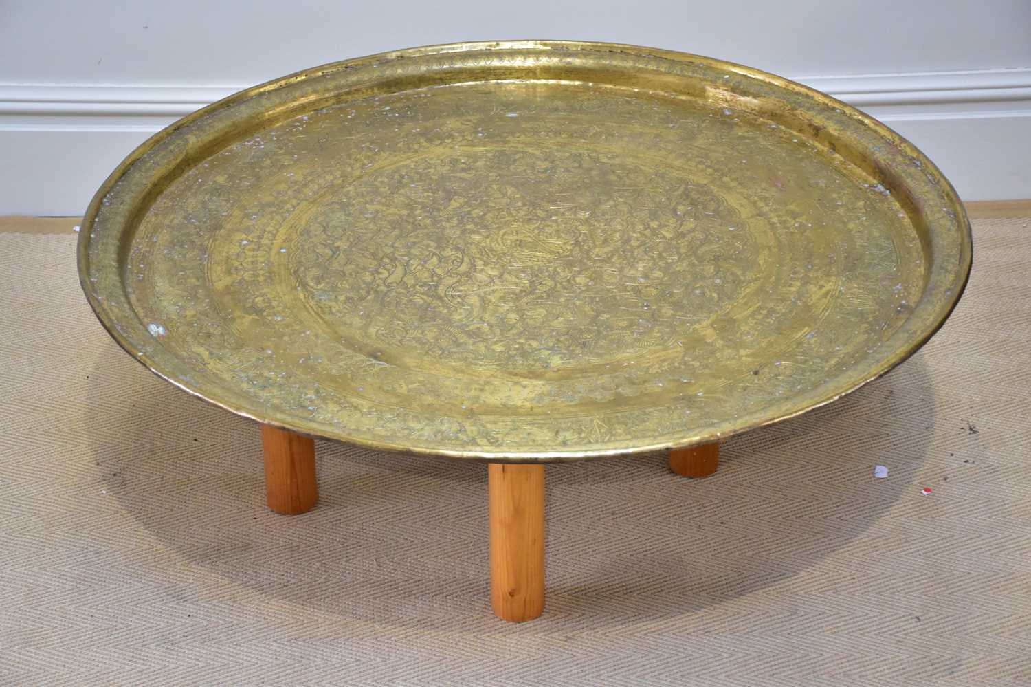 Lot 1049 - A 20th century brass Benares table of large