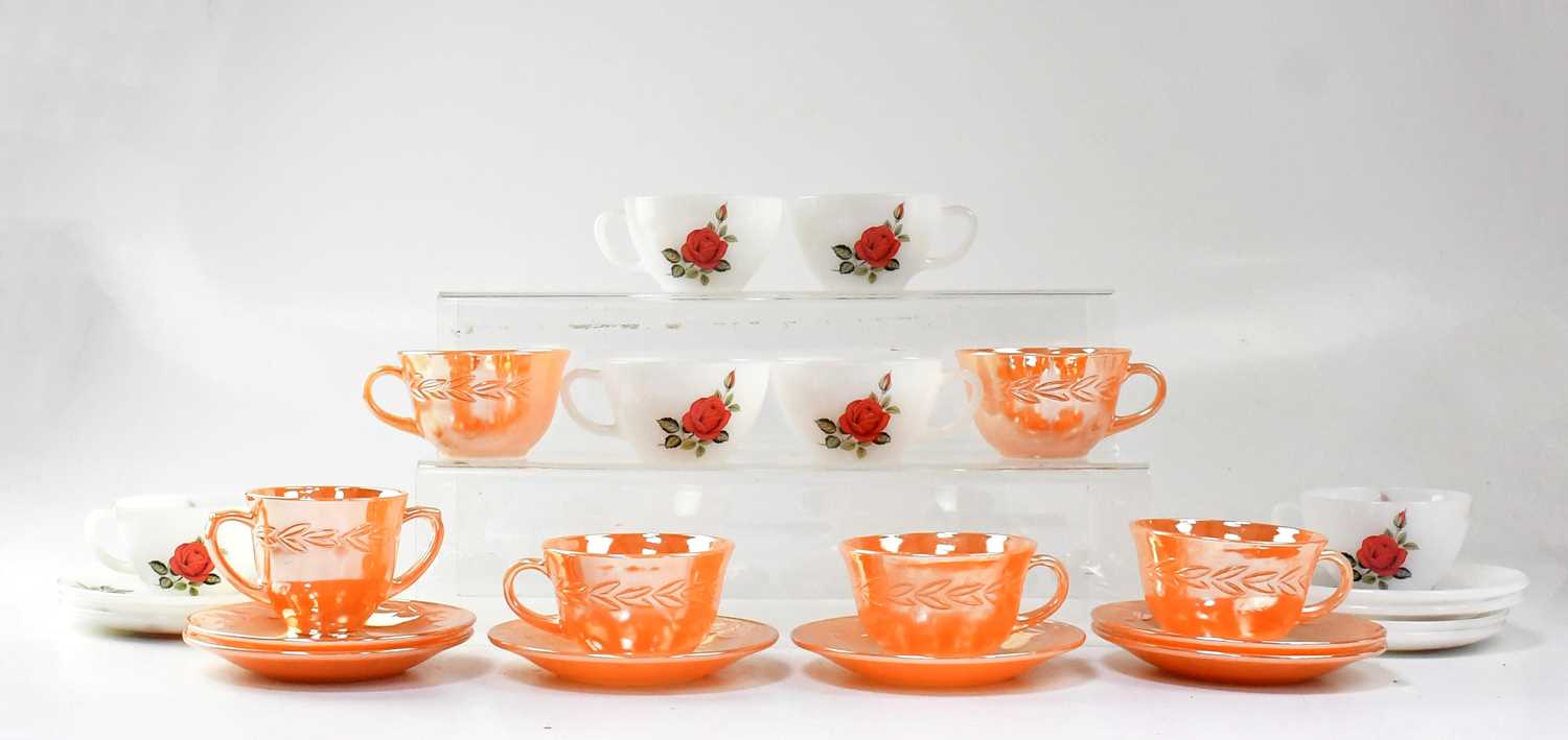 Lot 360 - A Fire-King peach lustre tea set and a Pyrex