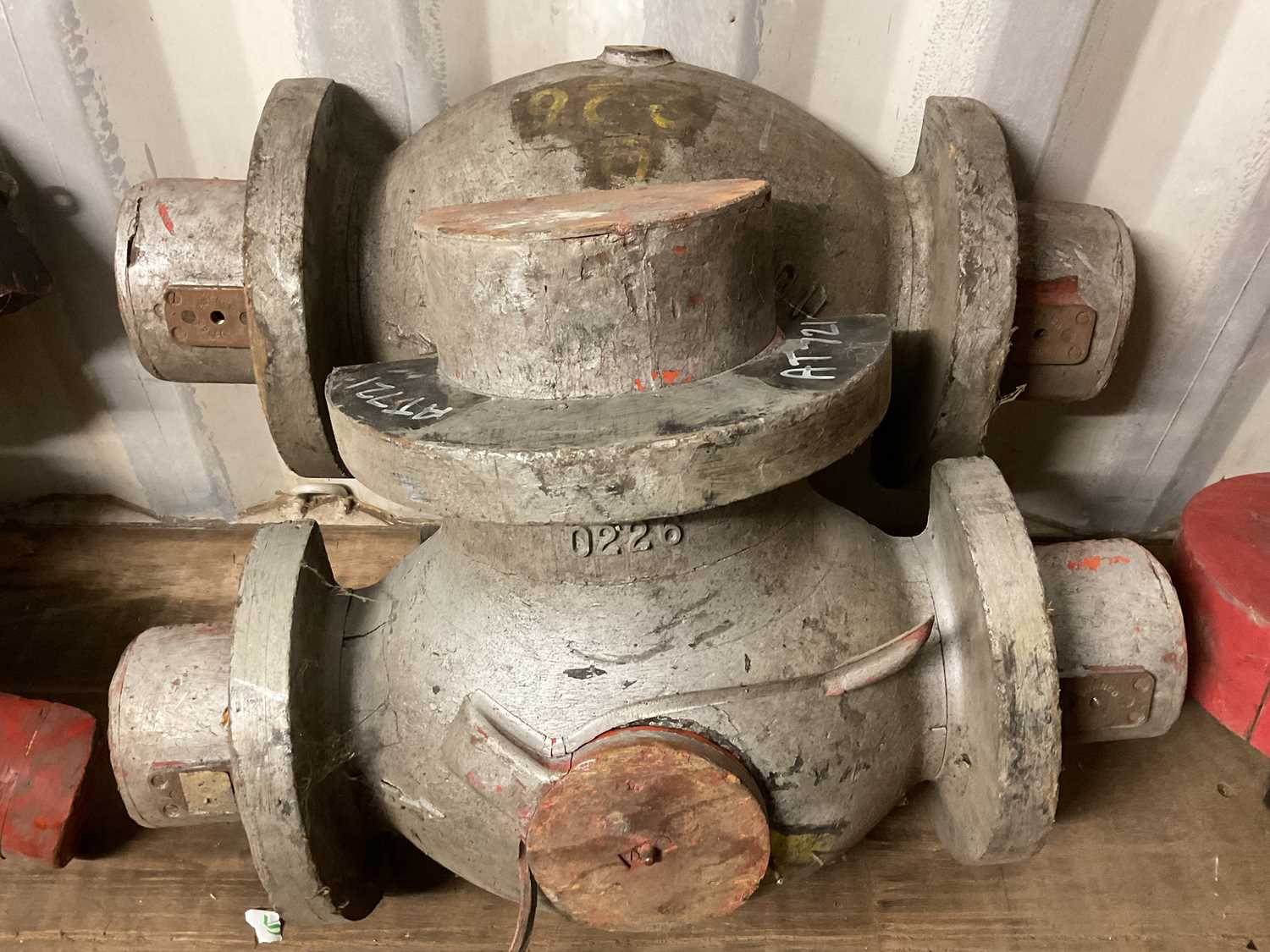 Lot 573 - Two wooden casting patterns for brass valves,