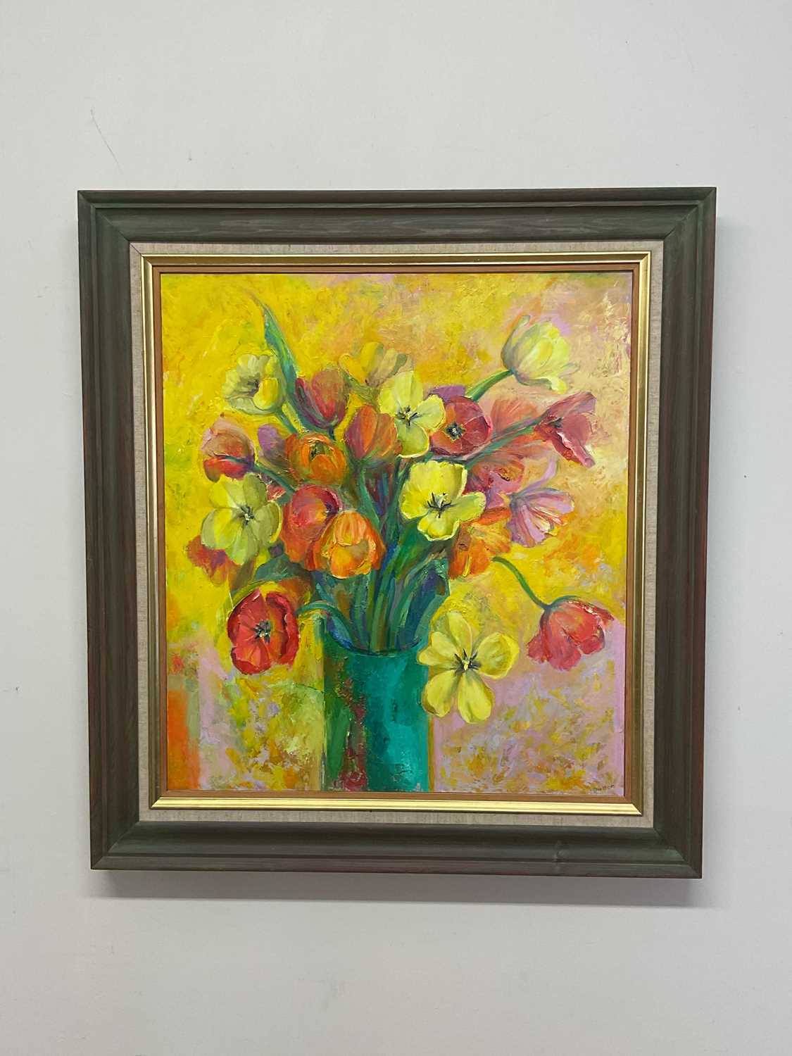 Lot 199 - MARTIN DUTTON; oil on board, 'Tulips',