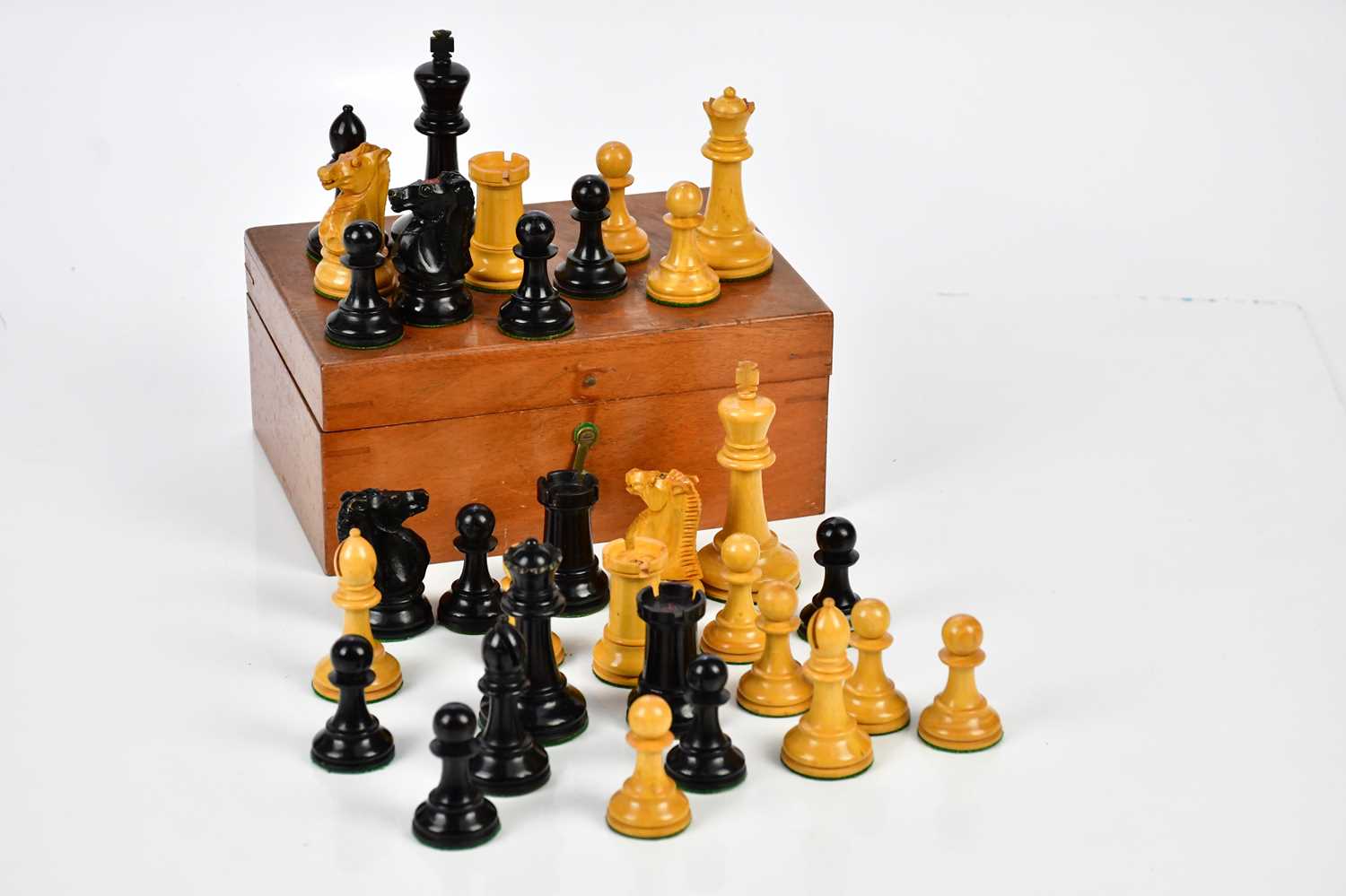 Lot 1360 - JAQUES; a Staunton pattern chess set, two