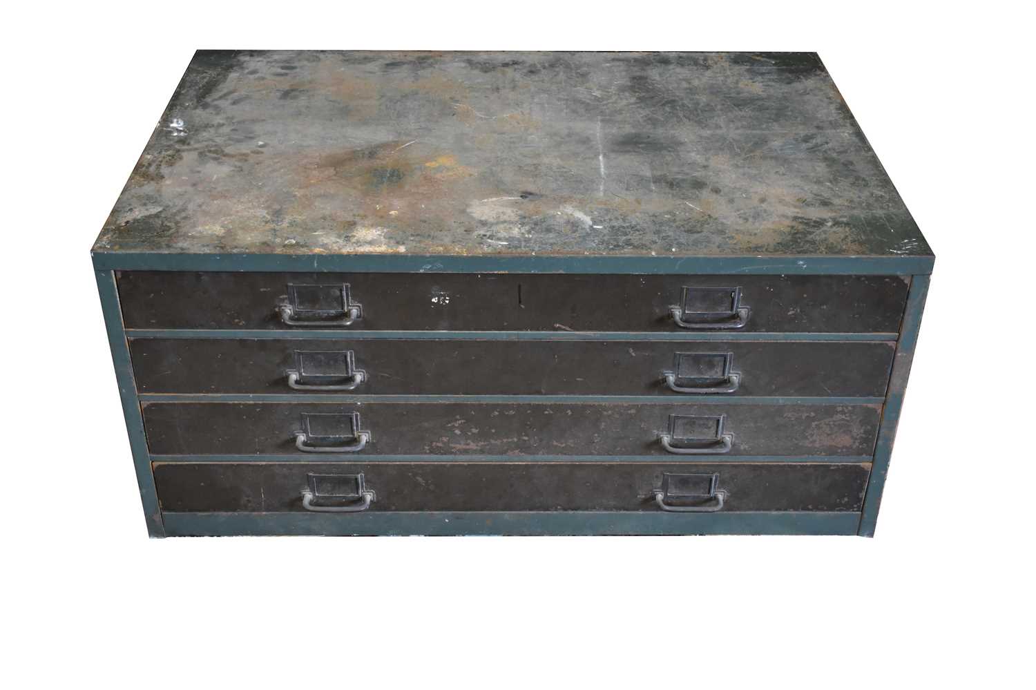 Lot 1163 - A metal plan chest, with four long drawers,