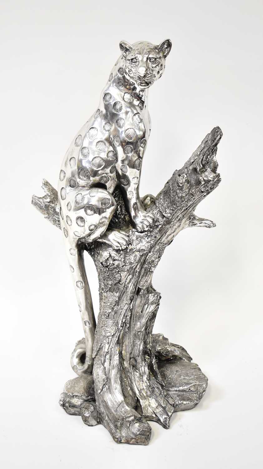 Lot 185 - A large chromed resin figure of a leopard