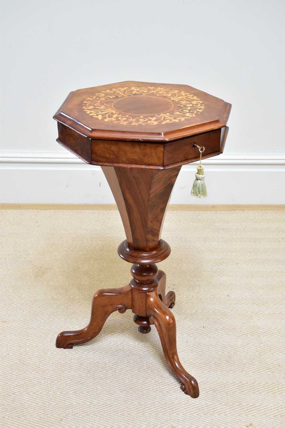 Lot 158 - A Victorian walnut inlaid trumpet form