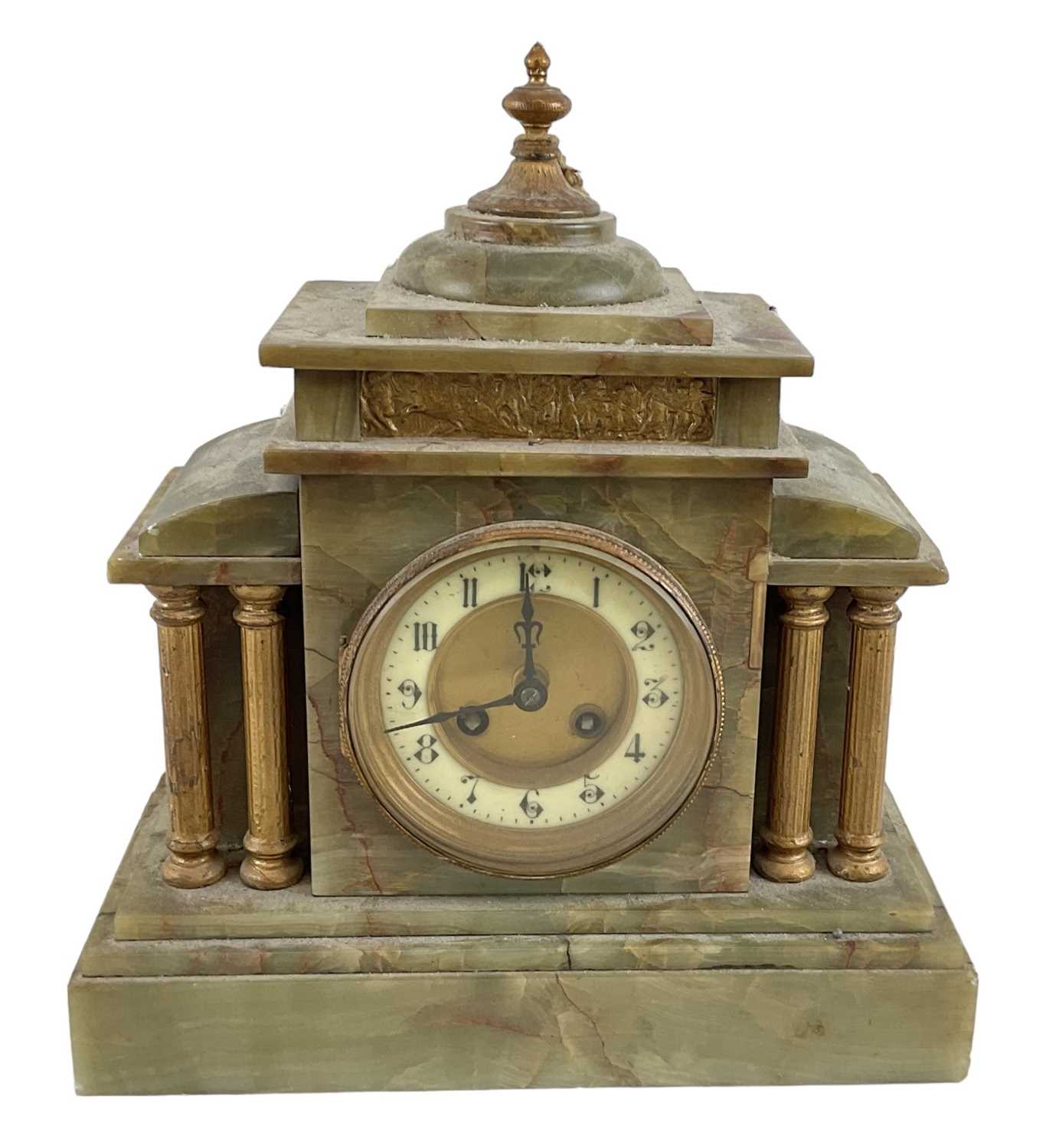 Lot 137 - A late 19th century French onyx mantel clock