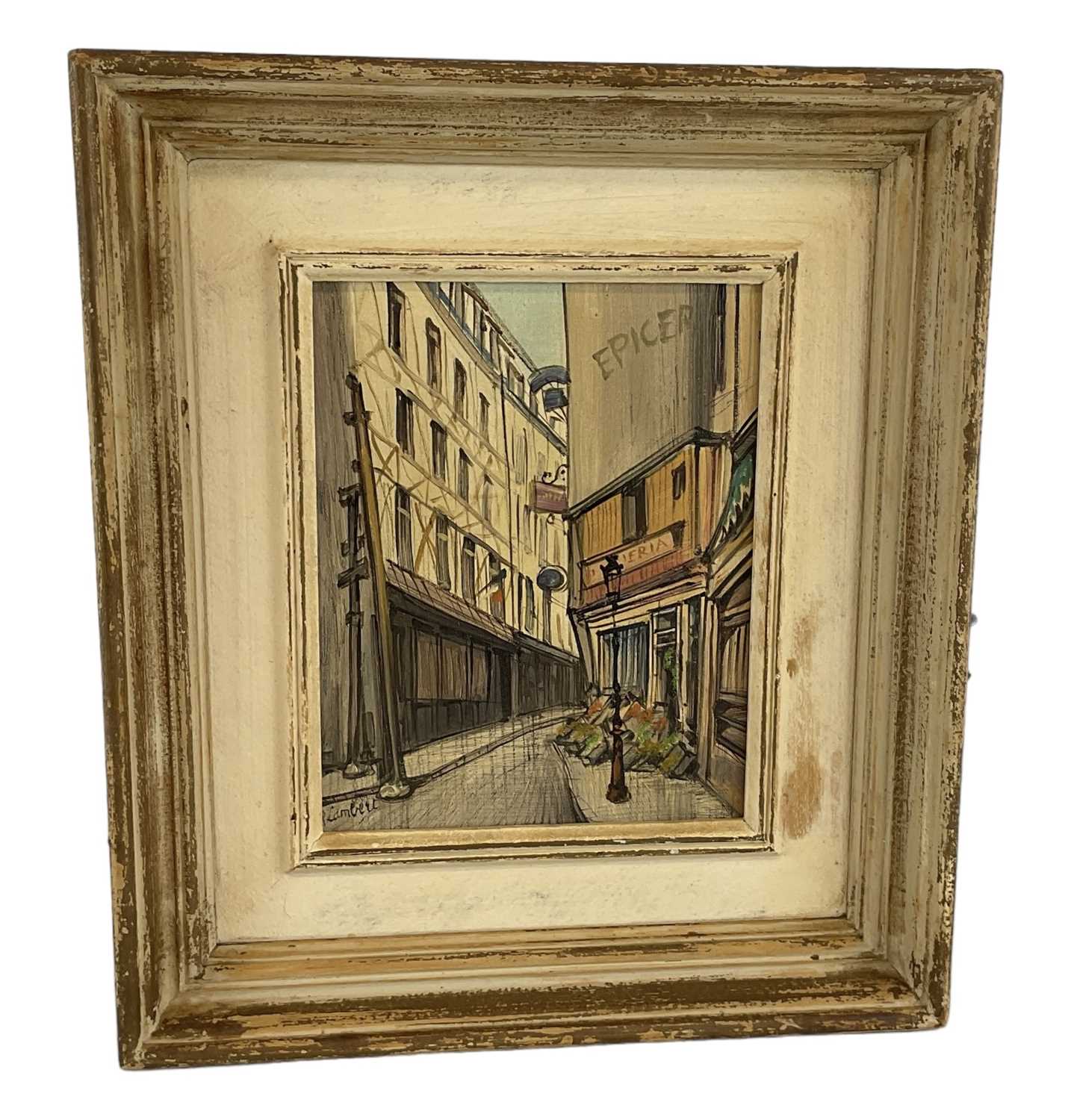 Lot 250 - A P LAMBERT; oil on board, street scene,