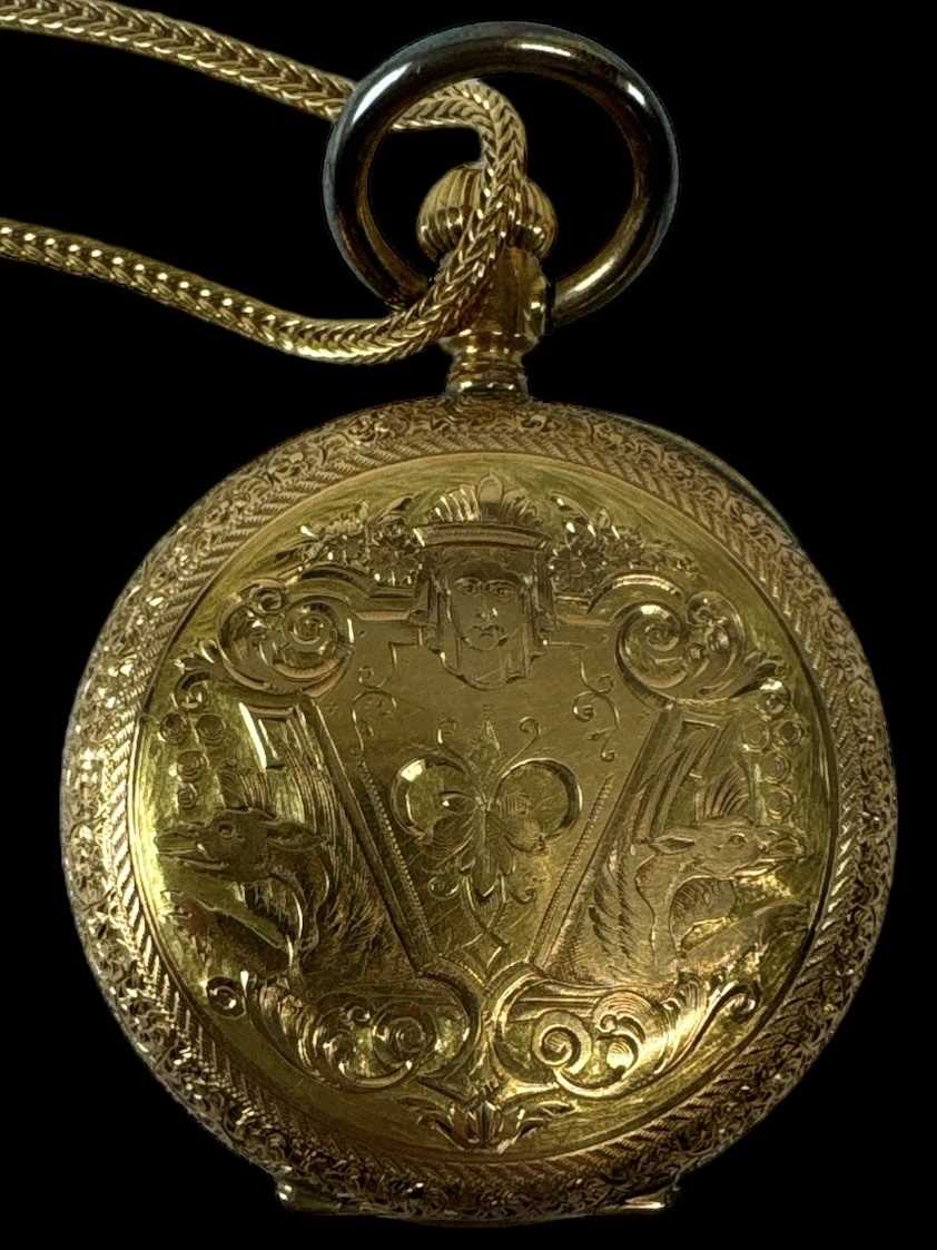 Lot 1640 - A 14ct yellow gold fob watch, the white