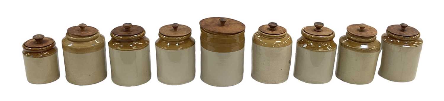 Lot 572 - A collection of nine stoneware jars with