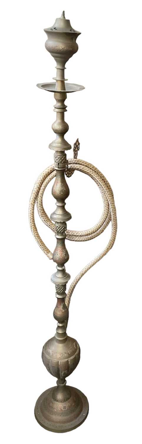 Lot 473 - An Indian brass and inlaid hookah/shisha