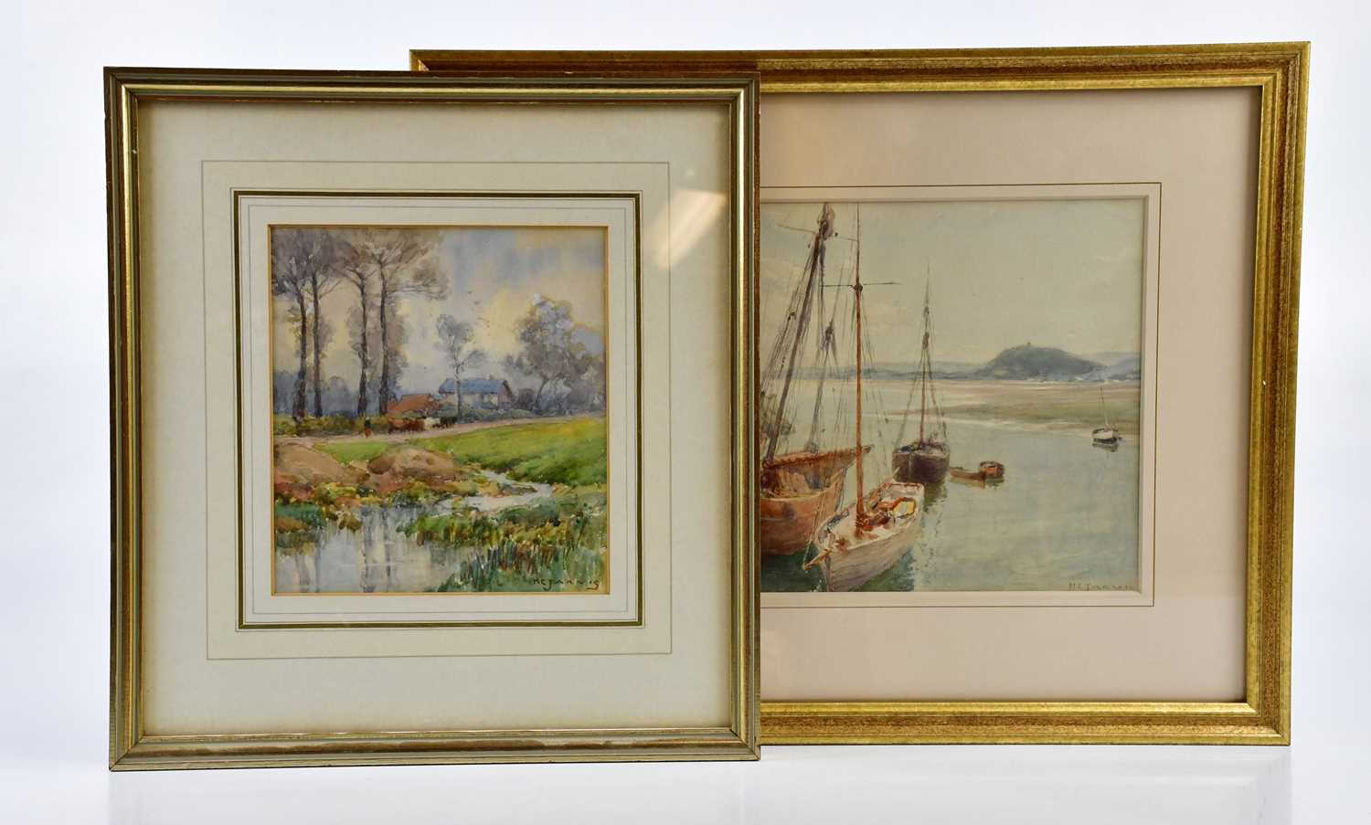 Lot 1813 - HENRY JARVIS; watercolour, moored boats,
