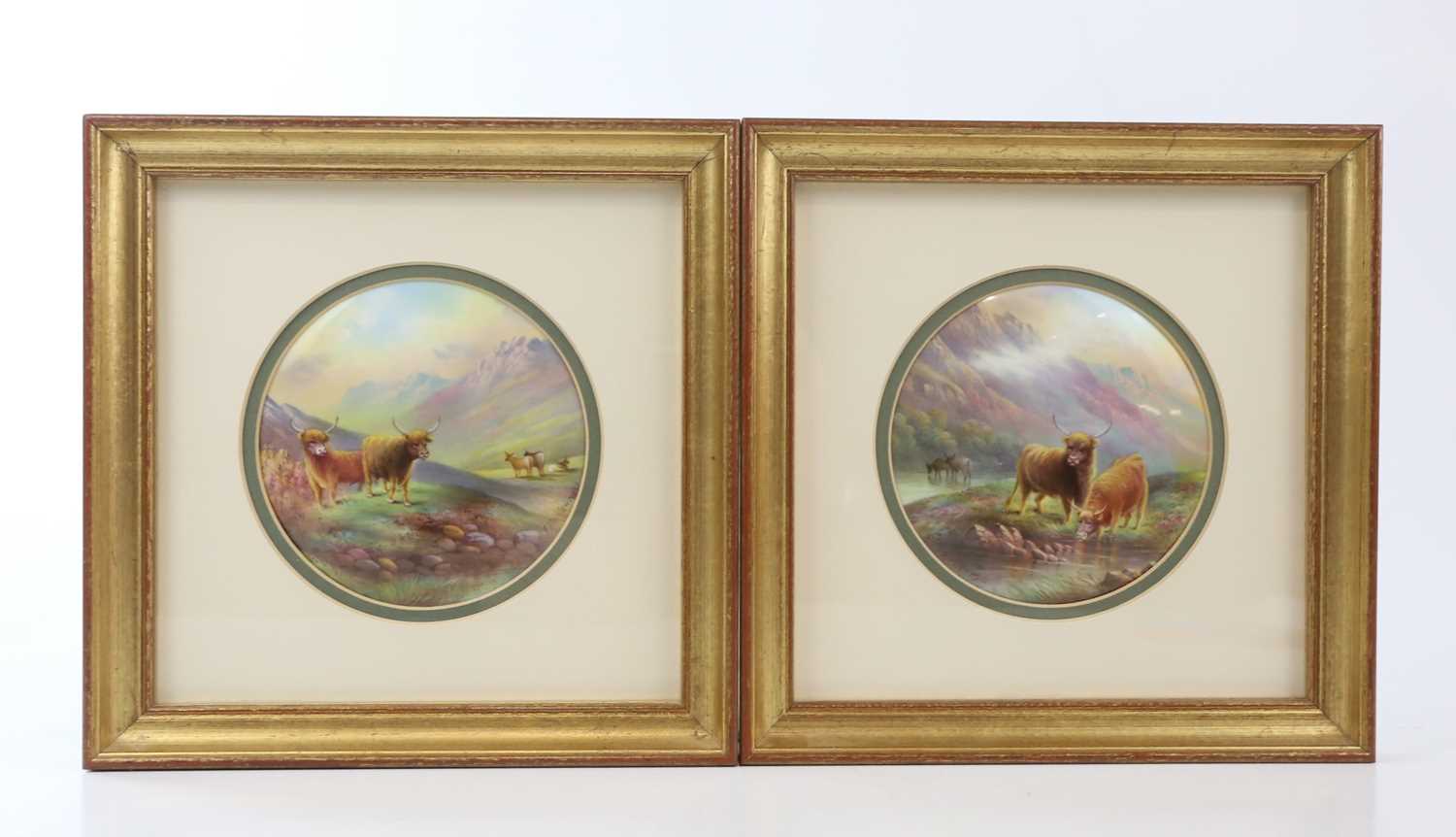 Lot 1388 - F MICKLEWRIGHT; a pair of hand painted