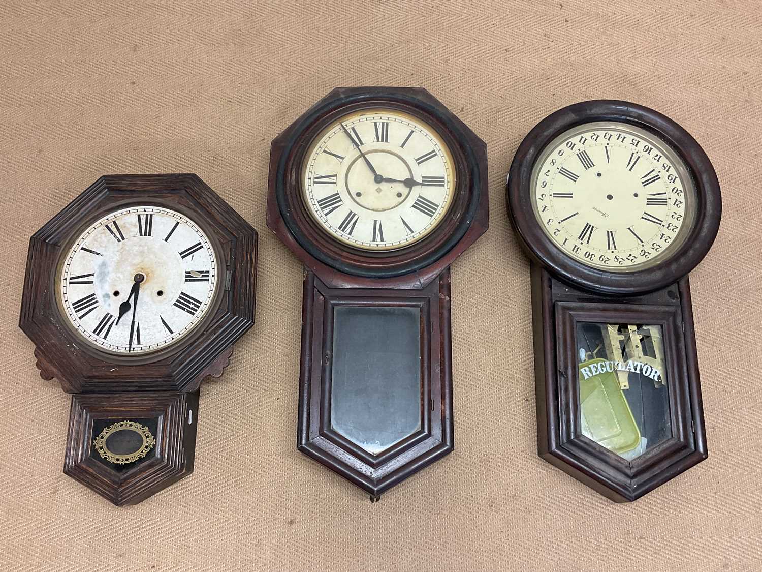 Lot 536 - Three wall clocks, (all af).