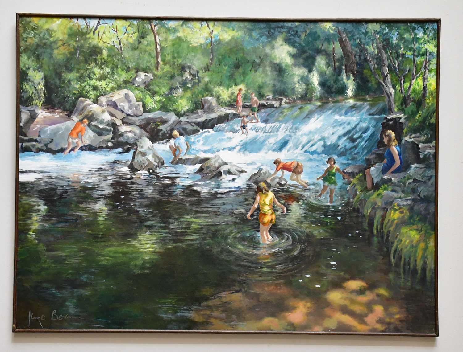 Lot 422 - JUNE BEVAN; oil on board, 'Waterfall in
