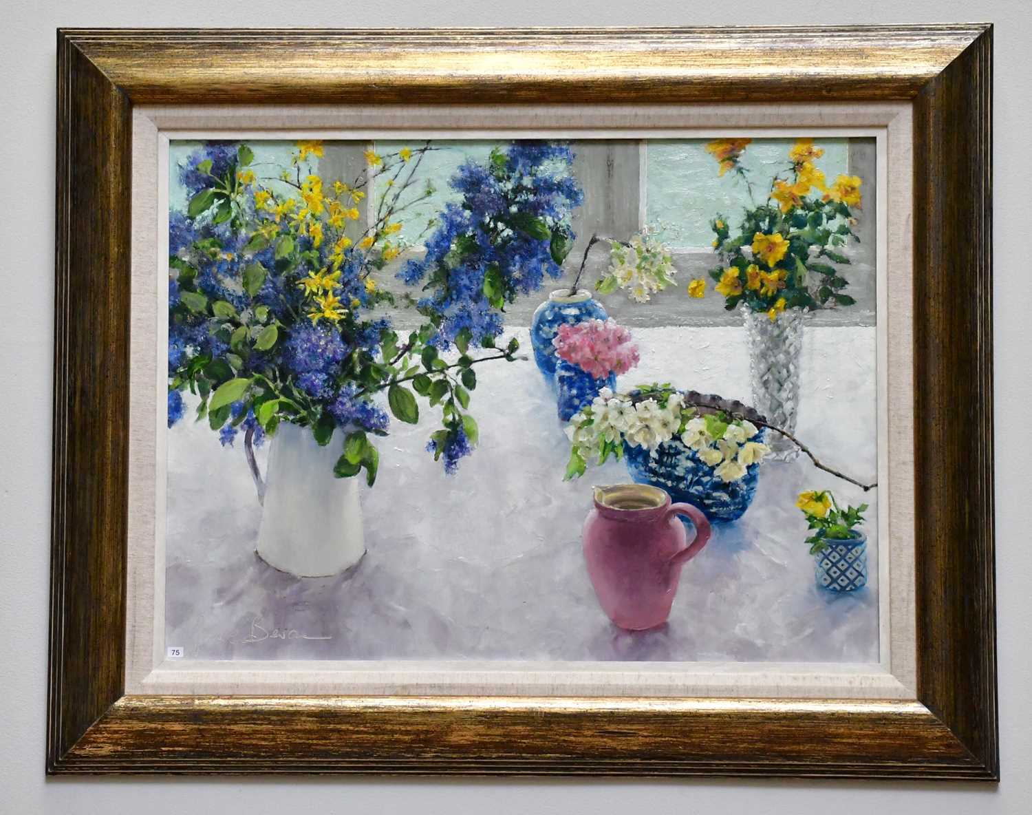 Lot 385 - JUNE BEVAN; oil on board, 'Ceanothus in Pink