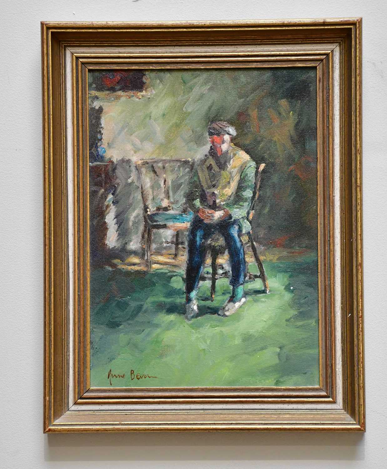 Lot 347 - JUNE BEVAN; oil on board, 'The Gardener,