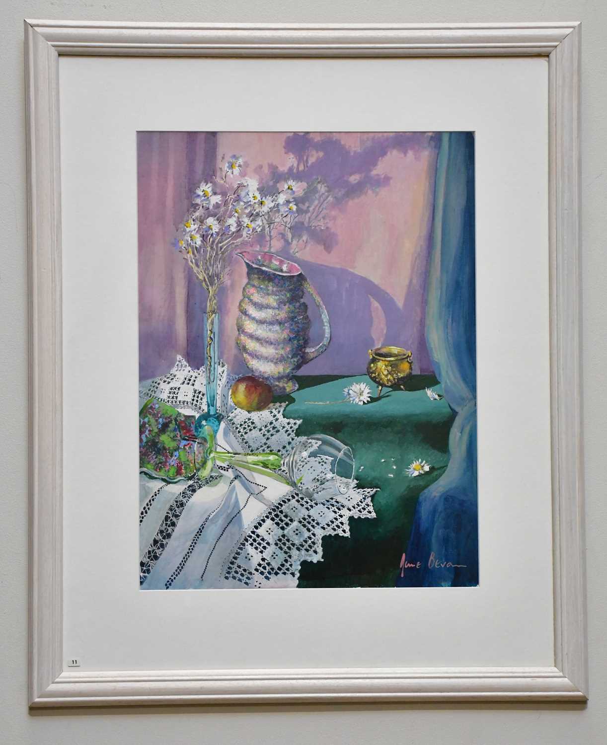 Lot 295 - JUNE BEVAN; watercolour, 'Still Life Crochet