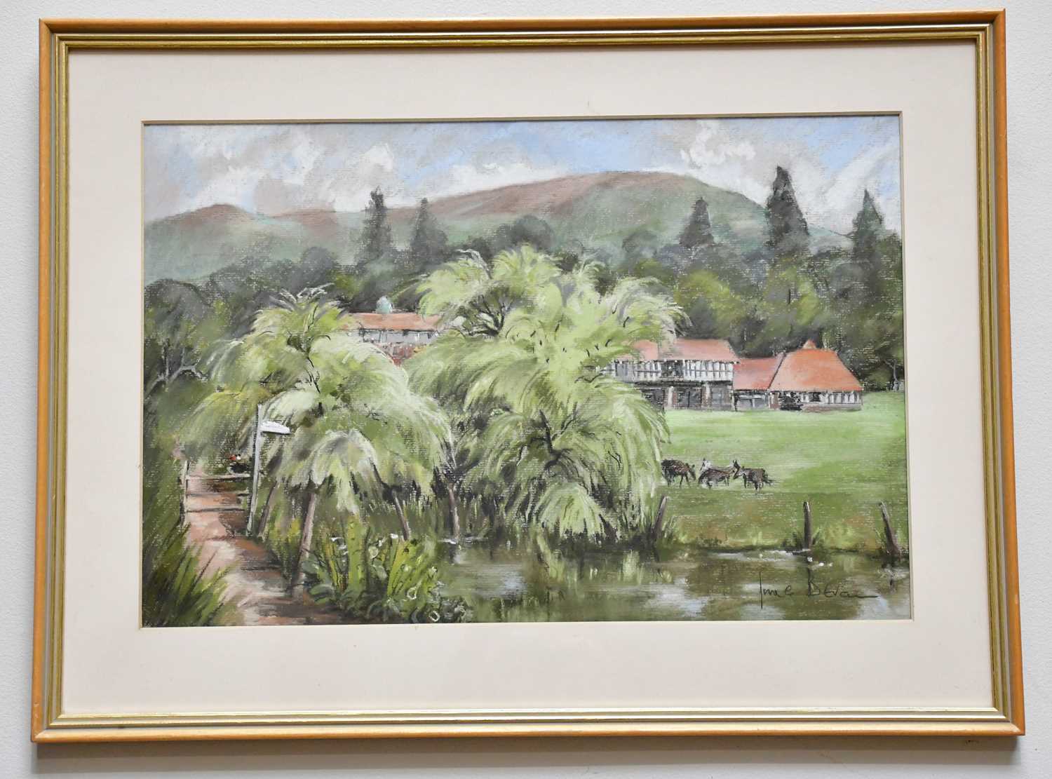 Lot 314 - JUNE BEVAN; pastel, 'Runnings Park Willows',