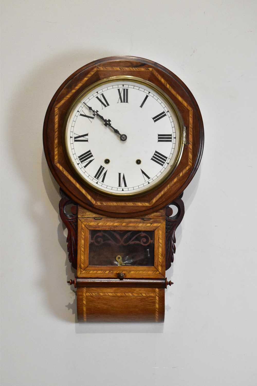 Lot 359 - A mahogany cross banded American wall clock,