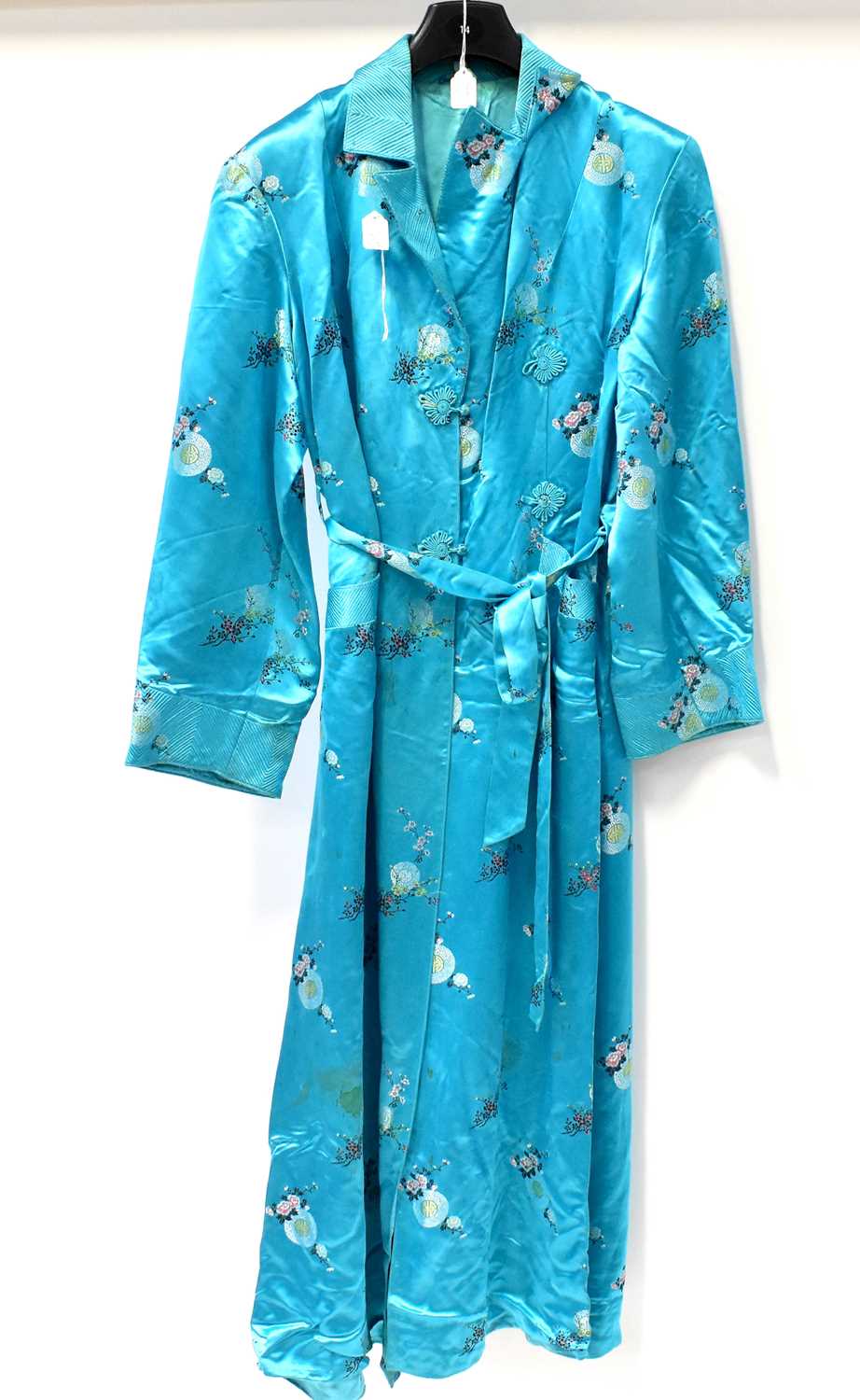 Lot 203 - A vintage Chinese turquoise silk satin robe