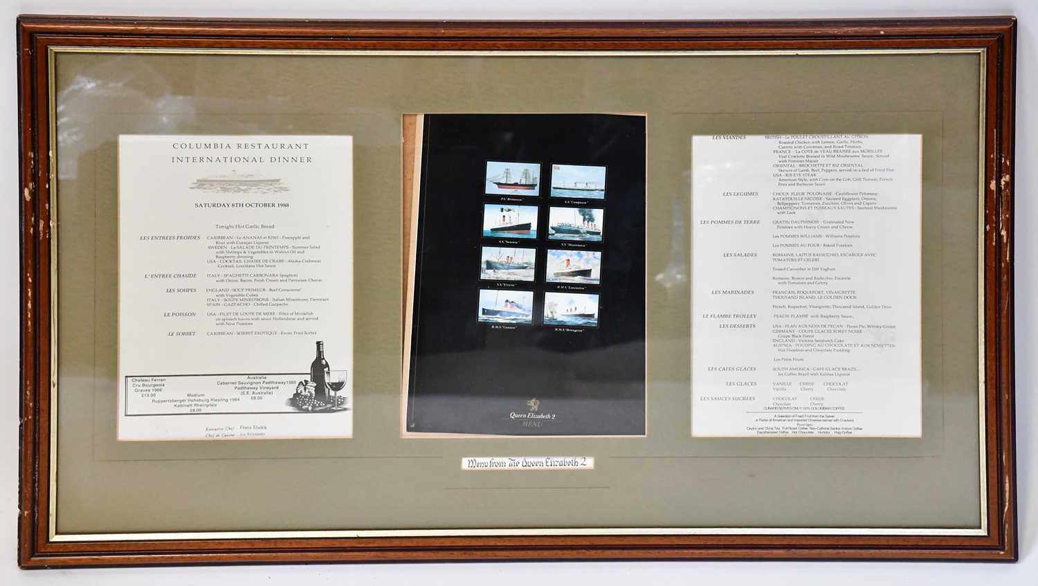 Lot 323 - CUNARD LINE; a set of four framed menus from