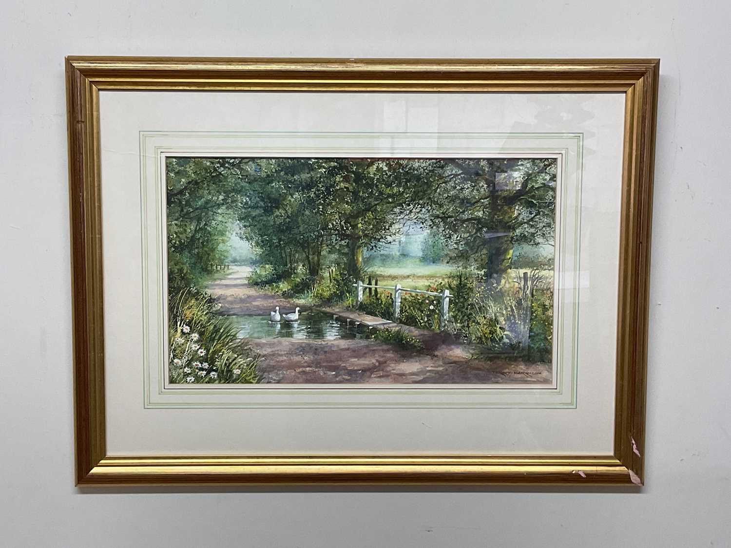 Lot 412 - TERRY HARRISON; watercolour, 'The Ford',