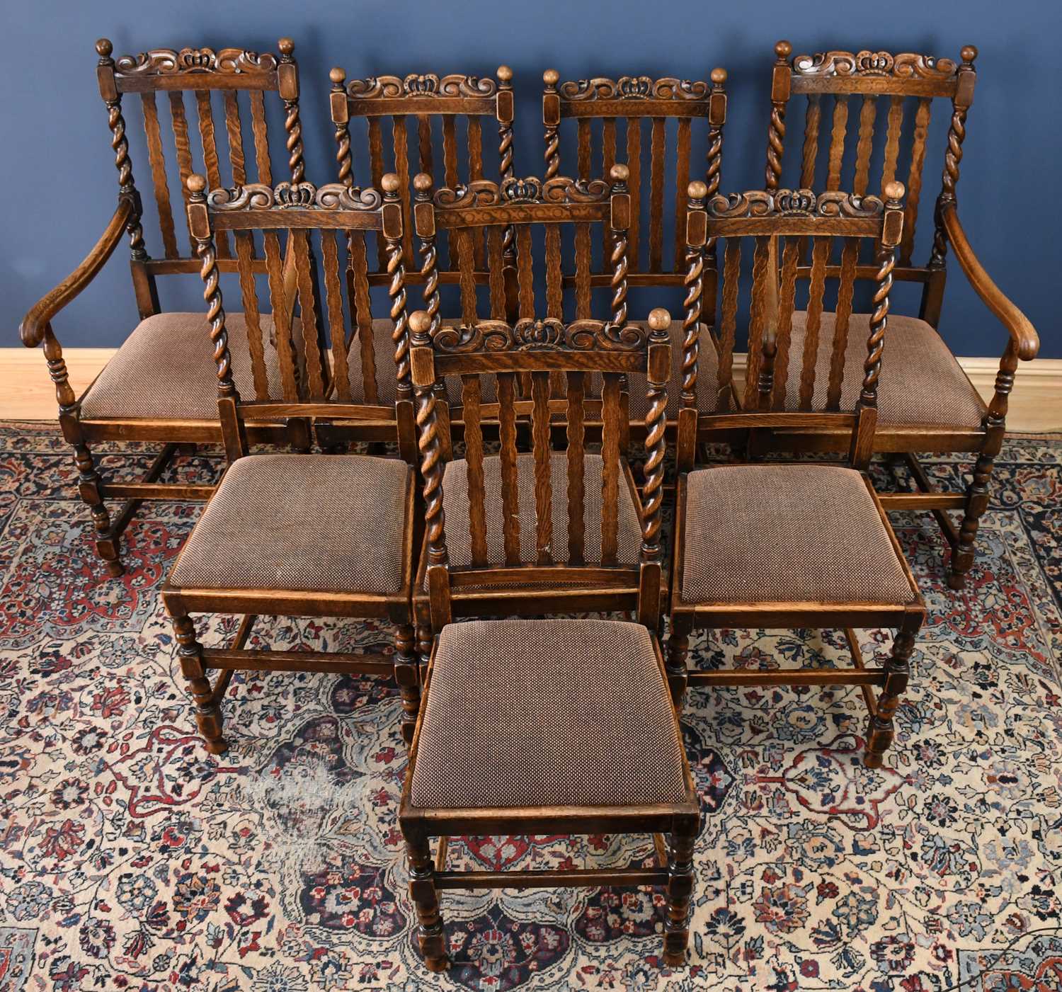 Lot 3079 - A set of eight 1920s carved oak Carolean