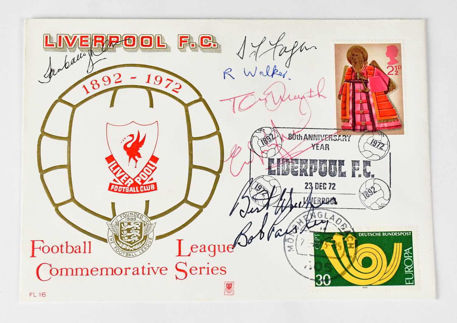Lot 397 - LIVERPOOL FC; a first day cover, bearing