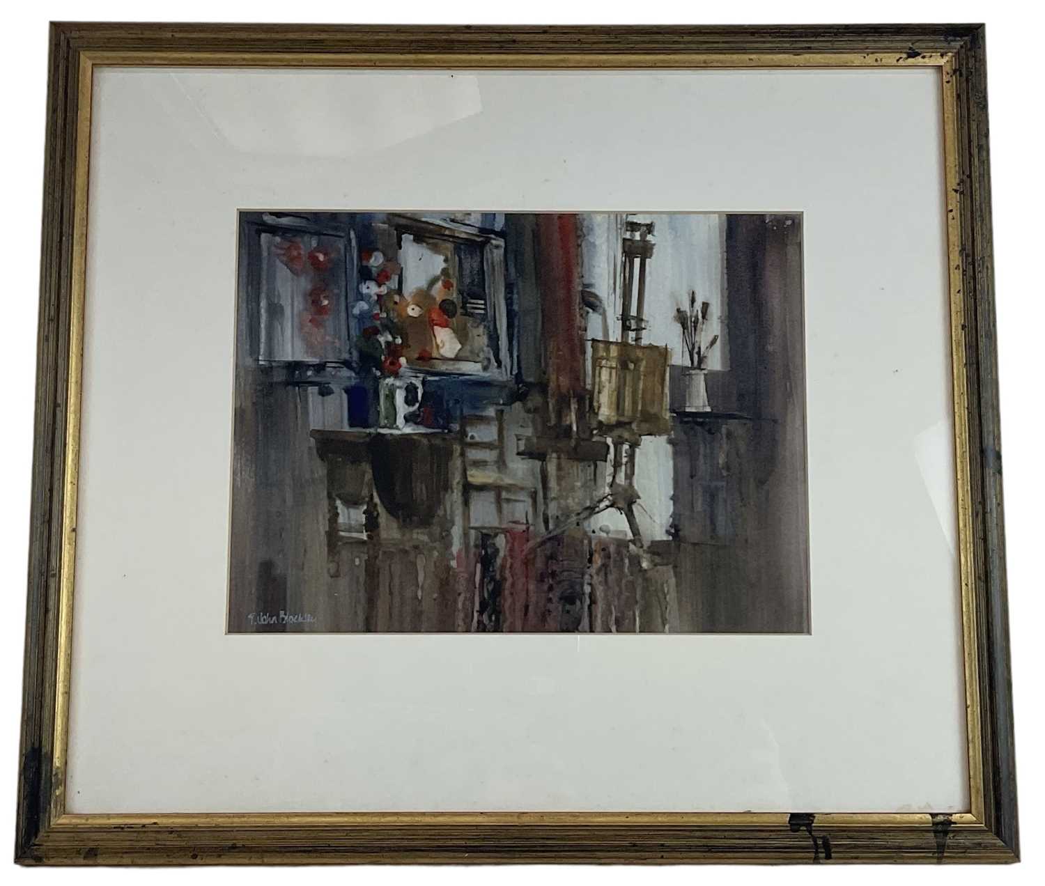 Lot 186 - G JOHN BLOCKLEY; watercolour, 'Studio Corner'