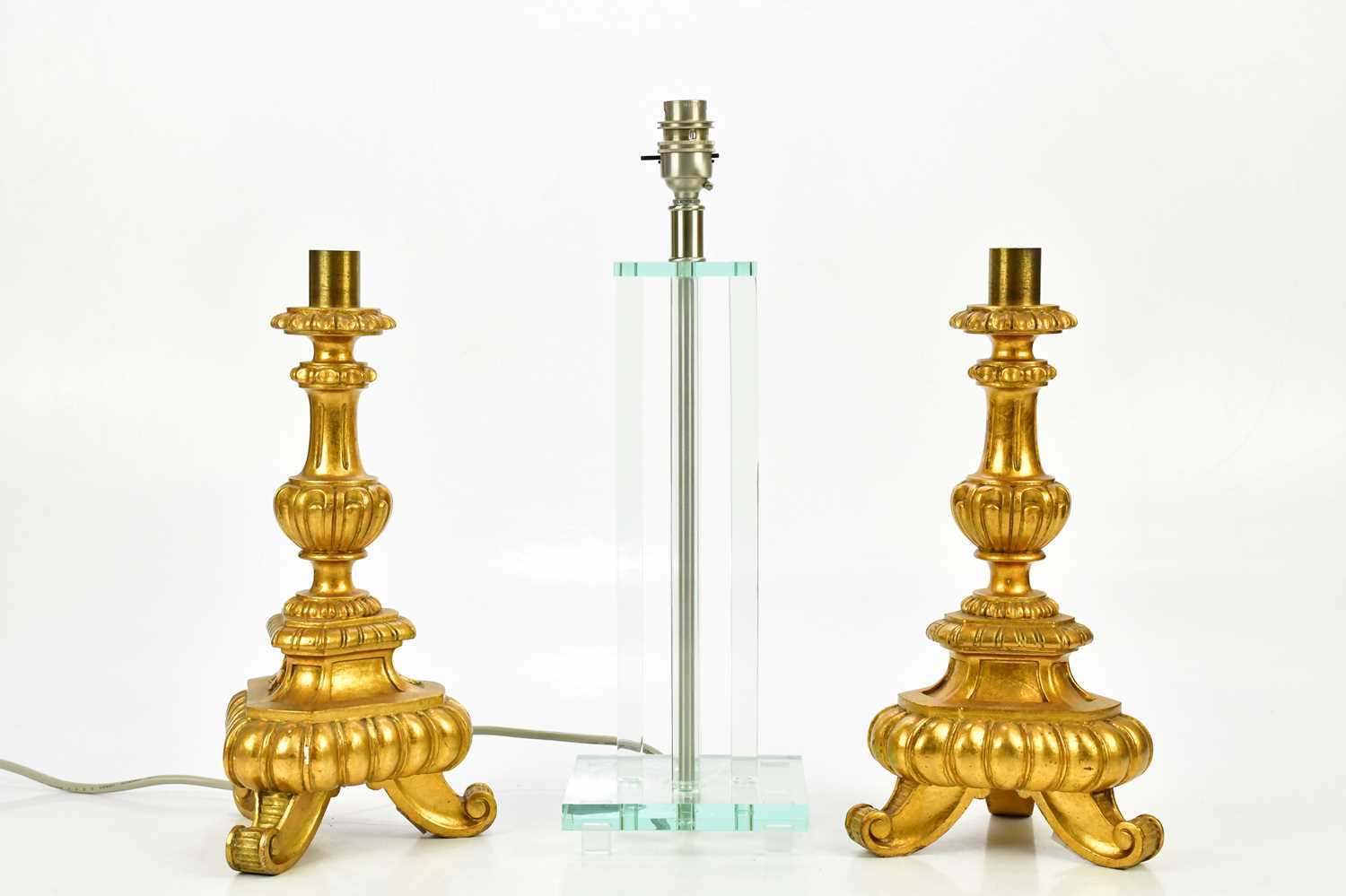 Lot 1539 - A pair of gilt wood altar candlesticks,