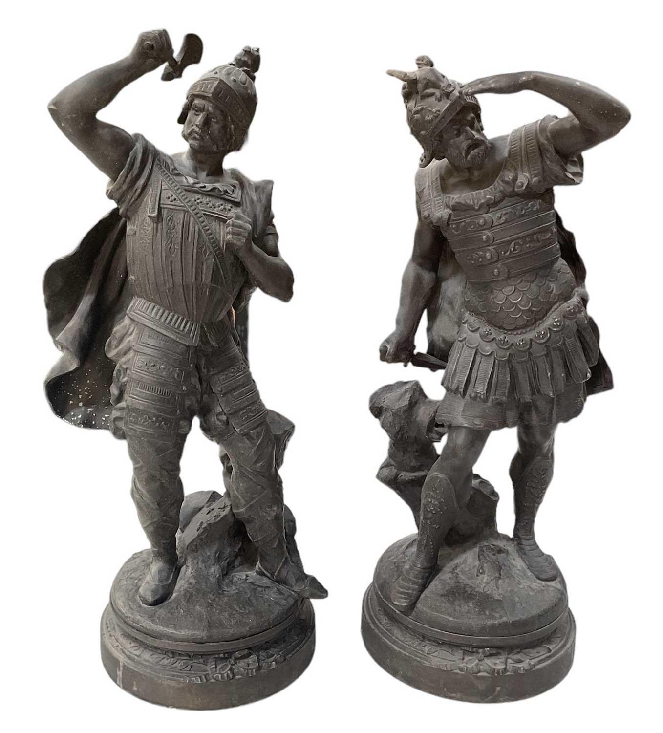 Lot 512 - A pair of spelter figures of gladiators,