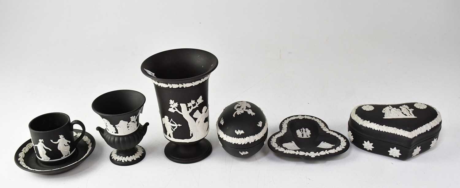 Lot 518 - WEDGWOOD; seven pieces of black jasperware