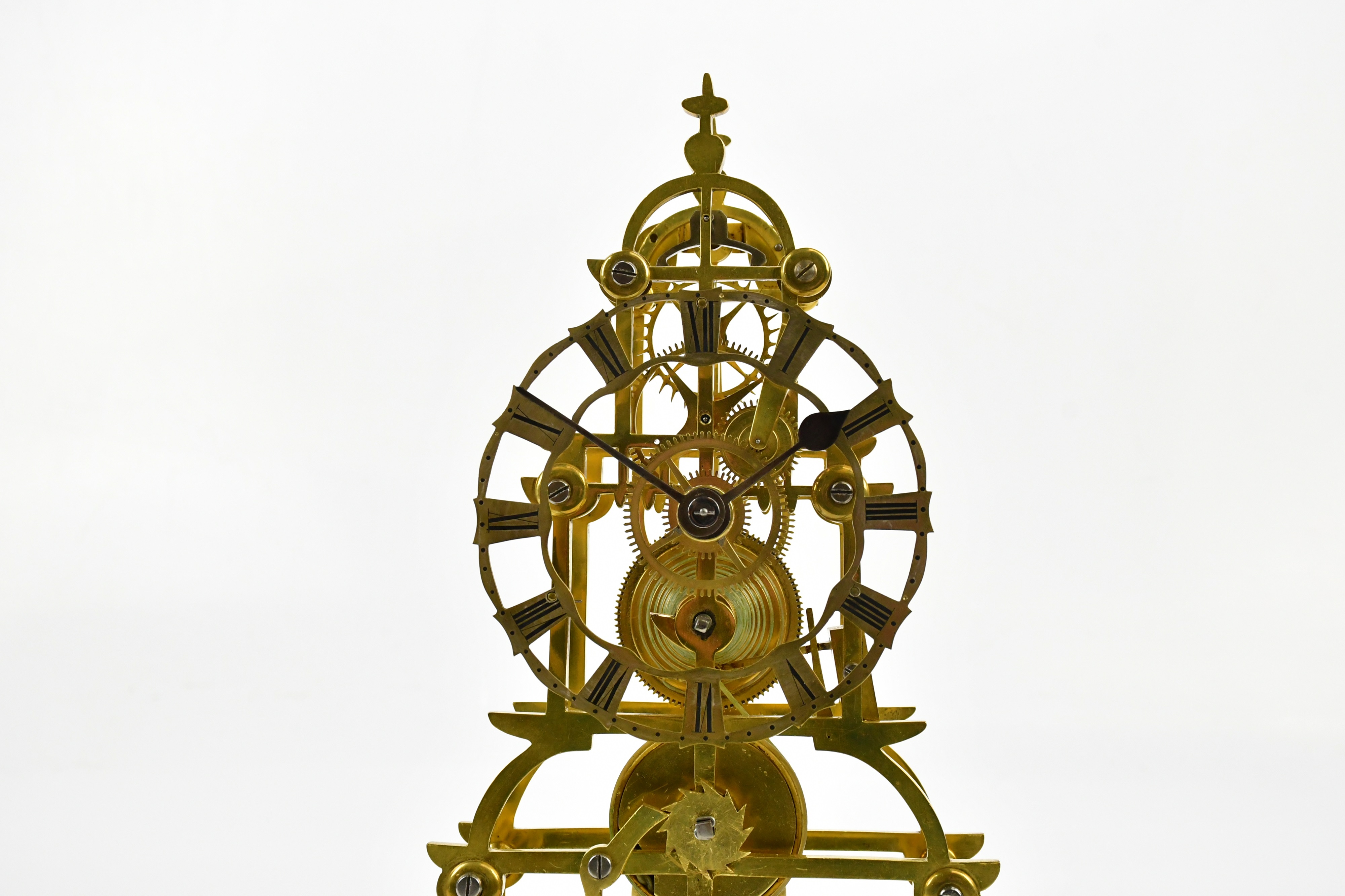 Lot 1328 - An early 20th century brass skeleton clock,