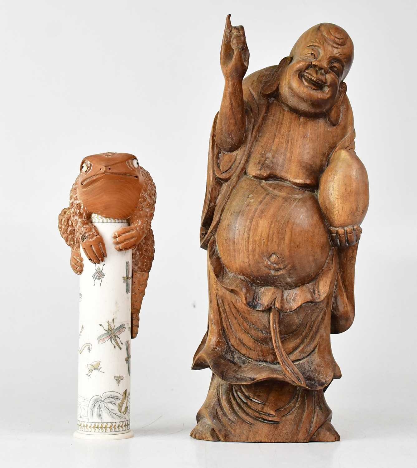 Lot 320 - A Japanese carved wooden model of a toad