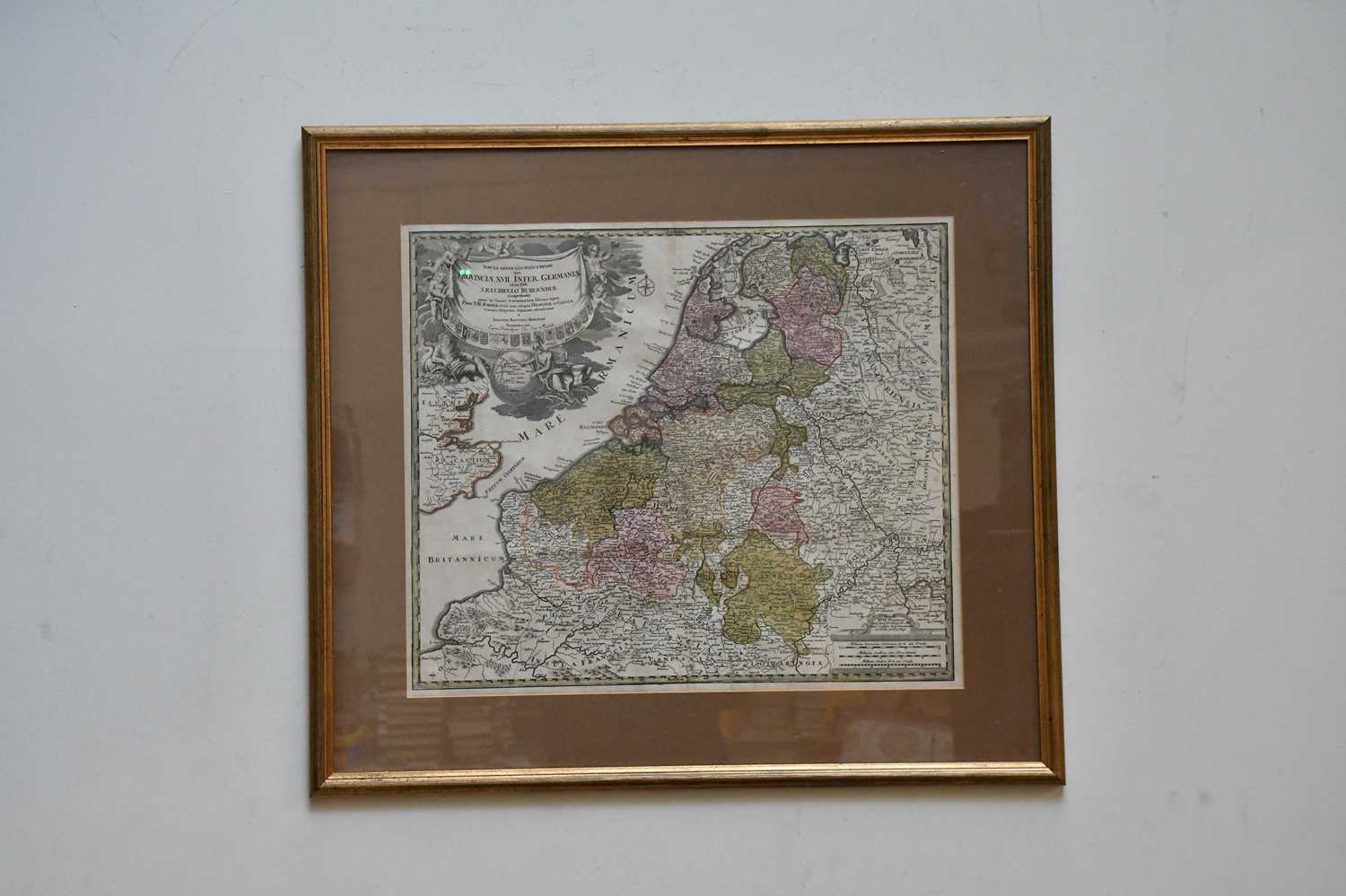 Lot 1522 - An 18th century hand coloured map,