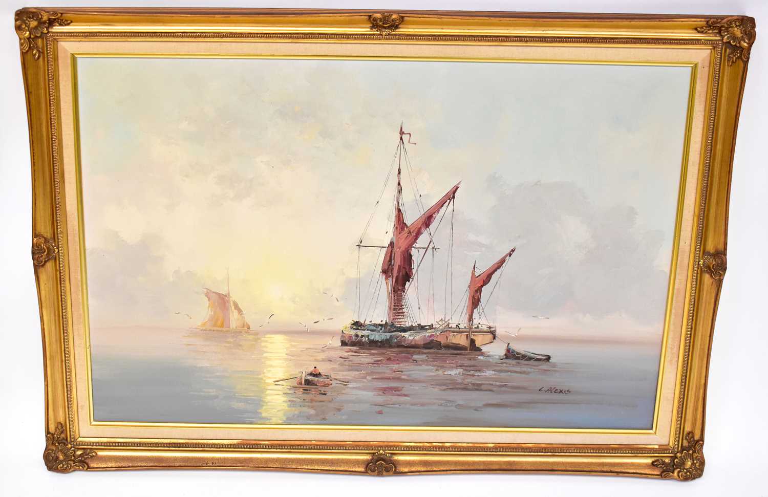 Lot 418 - L. ALEXIS; oil on canvas, idyllic maritime
