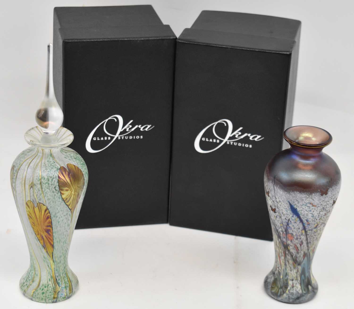 Lot 618 - OKRA; two limited edition vases, height 15cm,