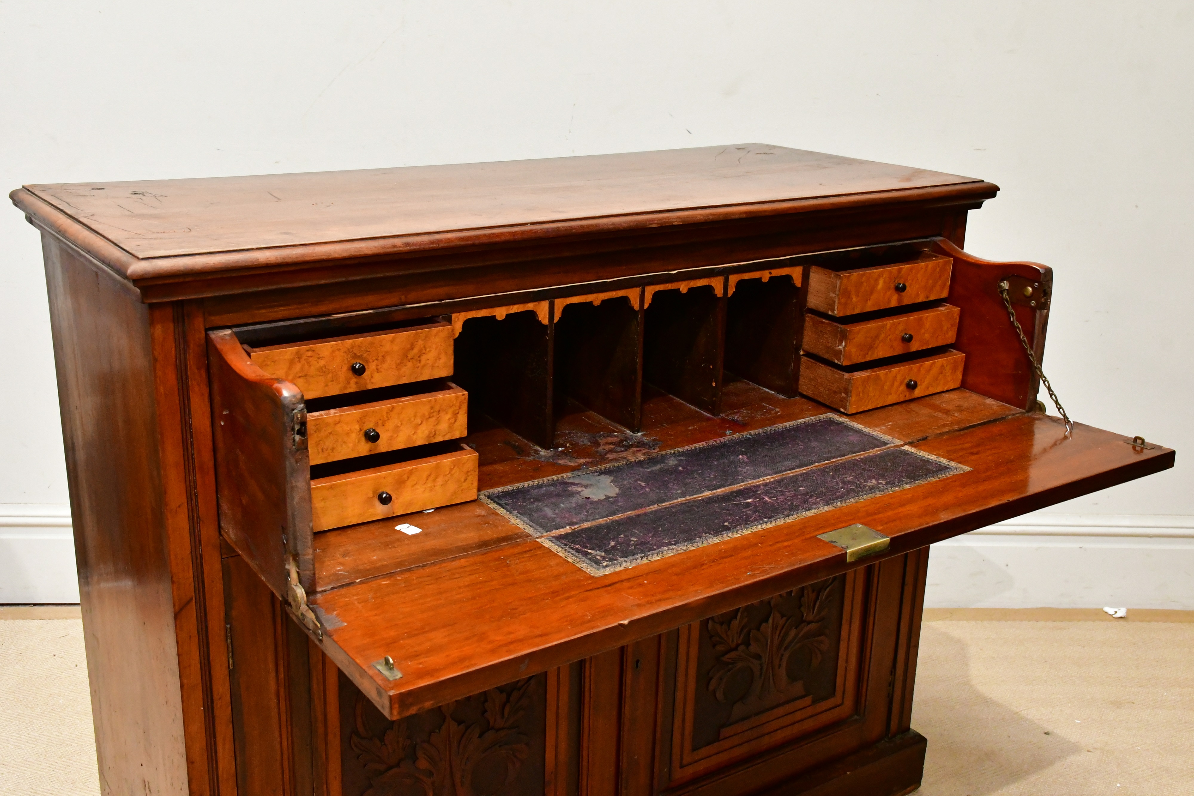 Lot 94 - A Victorian walnut secretaire chest, the pull-